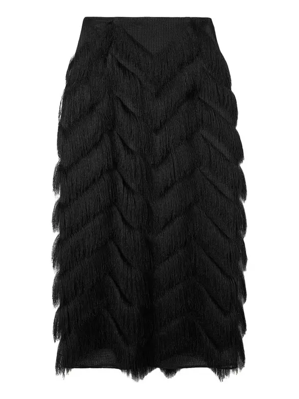 EMILIA WICKSTEAD Lorelei Fringed Mesh Midi Skirt - Black