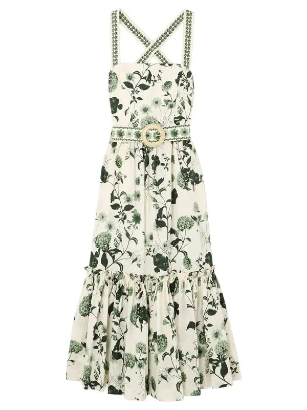 Cara Cara Julietta Floral-print Cotton-poplin Midi Dress - Cream
