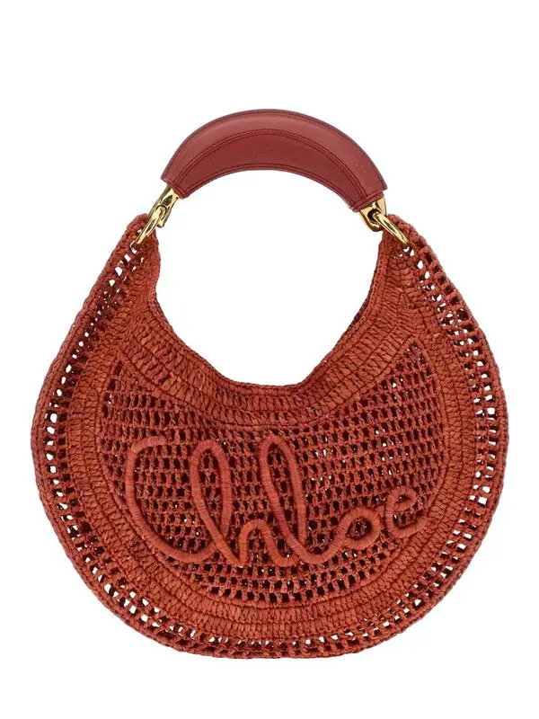 Chloé Summer Banana Raffia Crochet Tote Bag - Red