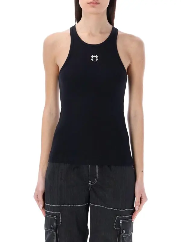 MARINE SERRE Ribbed Racerback Tank Top - Black