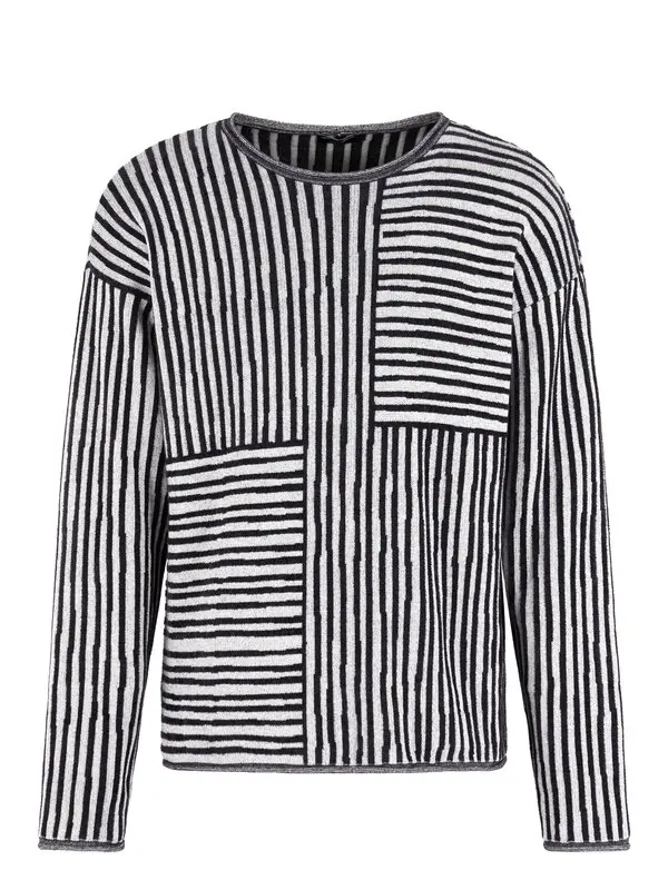 Giorgio Armani Crew-neck Jumper In A Viscose And Cotton Jacquard - Blue