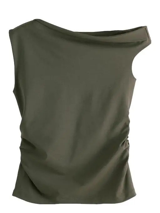 NEXT Side Ruched One-shoulder Top - Green