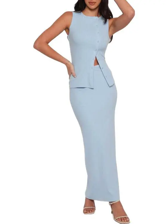 PETAL & PUP Adeline Buttoned Top & Maxi Skirt Set - Light Blue