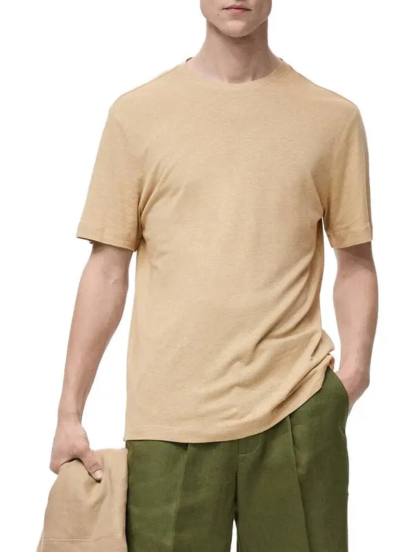 Mango Slim Fit Linen Blend T-shirt - Beige