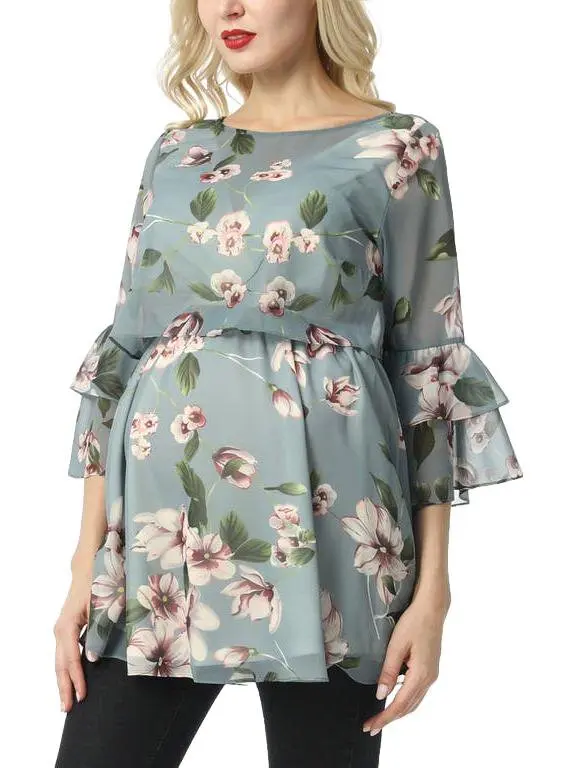 KIMI + KAI Audrey Floral Print Maternity/nursing Blouse - Multicolored