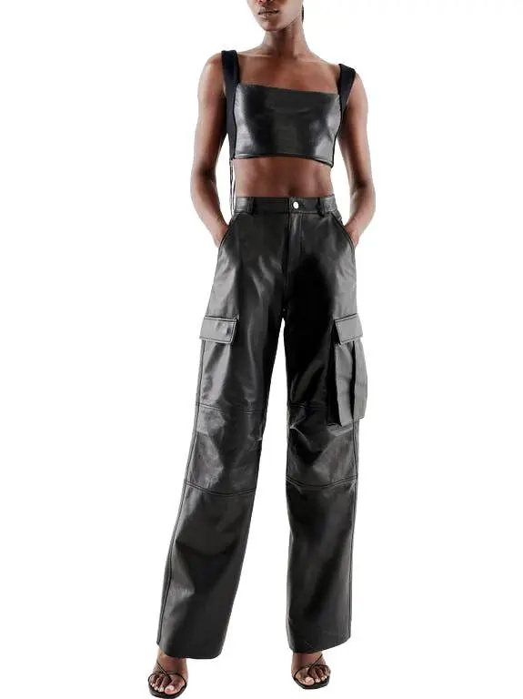AS By DF Cole Upcycled Leather Cargo Pants - Black