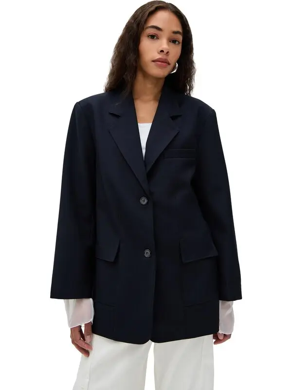 SIMONETT Structured Blazer With Sheer Cuffs - Navy