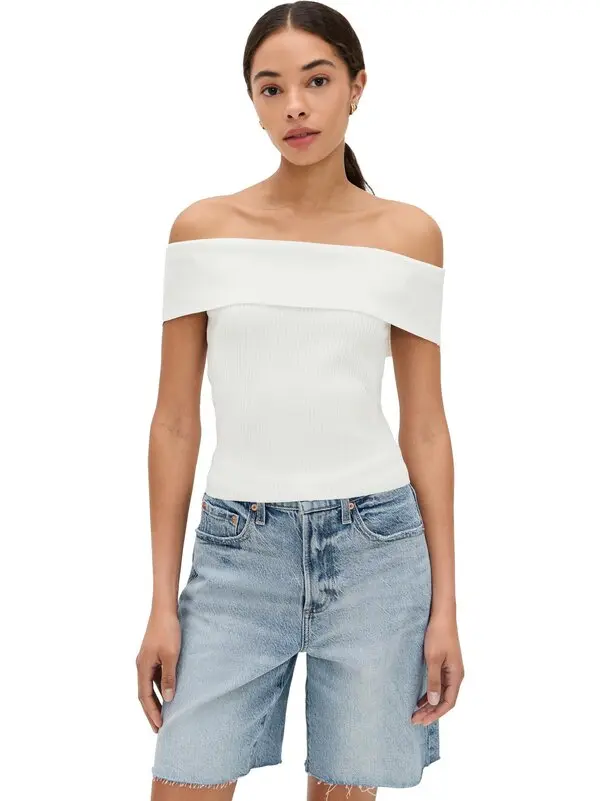 DL1961 Ribbed Off-shoulder Knit Top - White (instasculpt Rib)