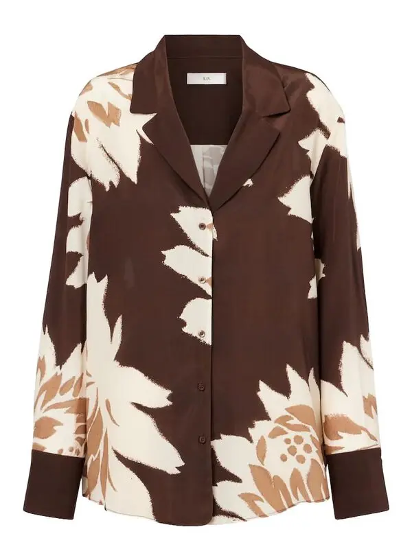 SIR. Floral Print Silk Satin Shirt - Brown