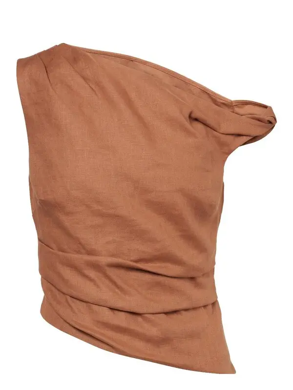 SIR. Asymmetric Draped Linen Top - Brown