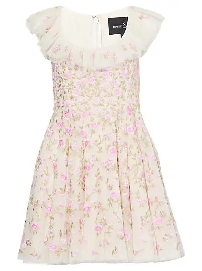 NEEDLE & THREAD Lea Ditsy Embroidered Mini Dress - Cream Pink