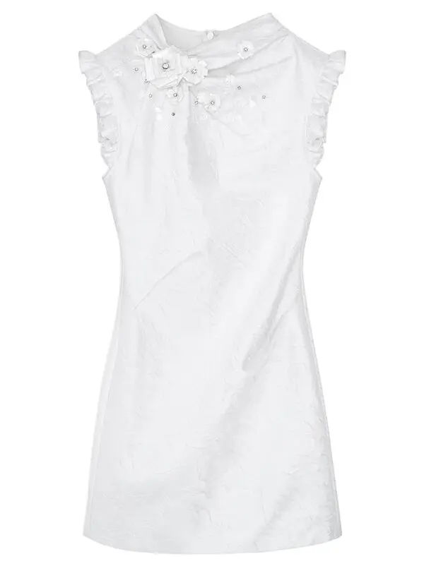 SHUSHU/TONG Floral Appliqué Mini Dress - White