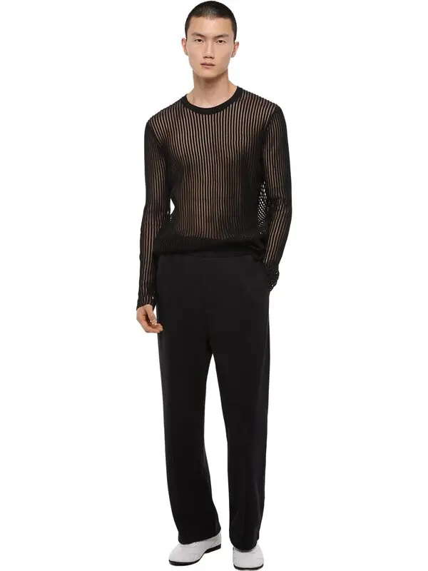 Helmut Lang Spaced Sheer Crewneck Top - Black