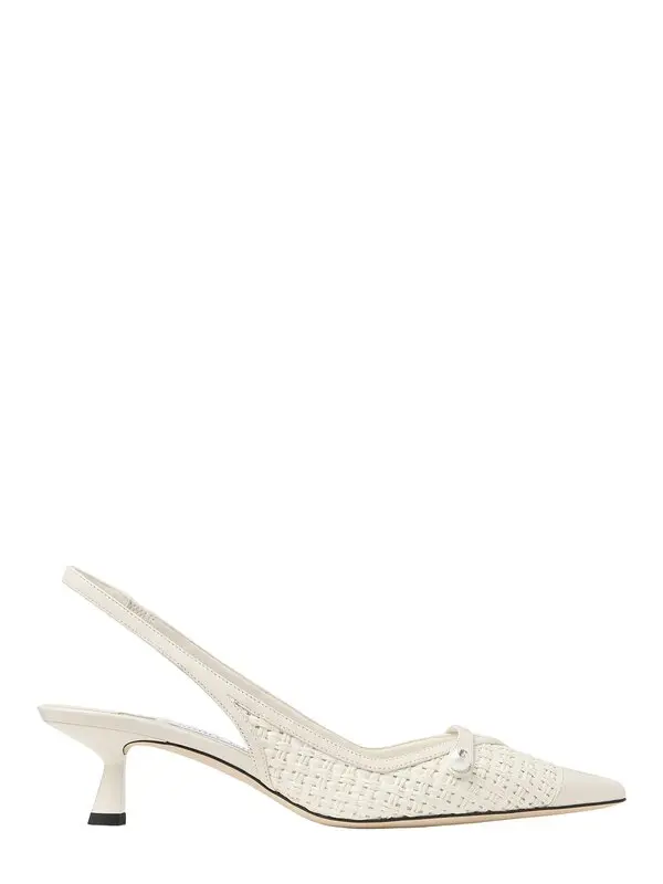JIMMY CHOO Amita 45 Leather And Raffia Slingbacks - Latte/latte