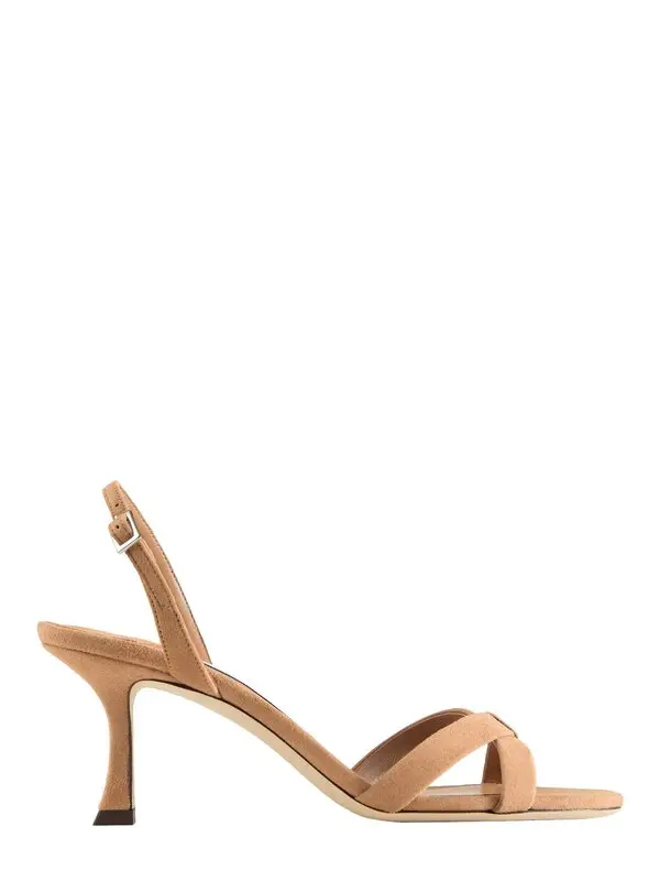JIMMY CHOO Elsy 70 Suede Crossover Slingback Sandal - Toffee