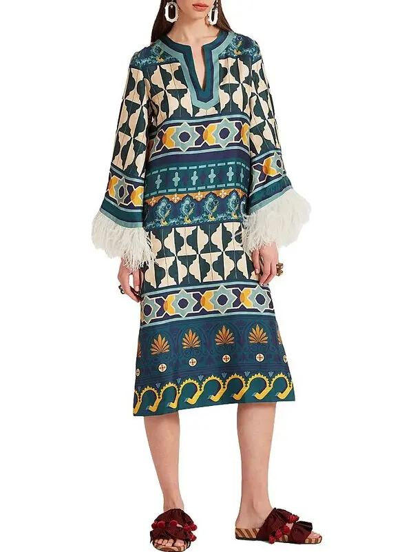 La DoubleJ Placee Kaftan With Feathers - Casareale Placee Emerald