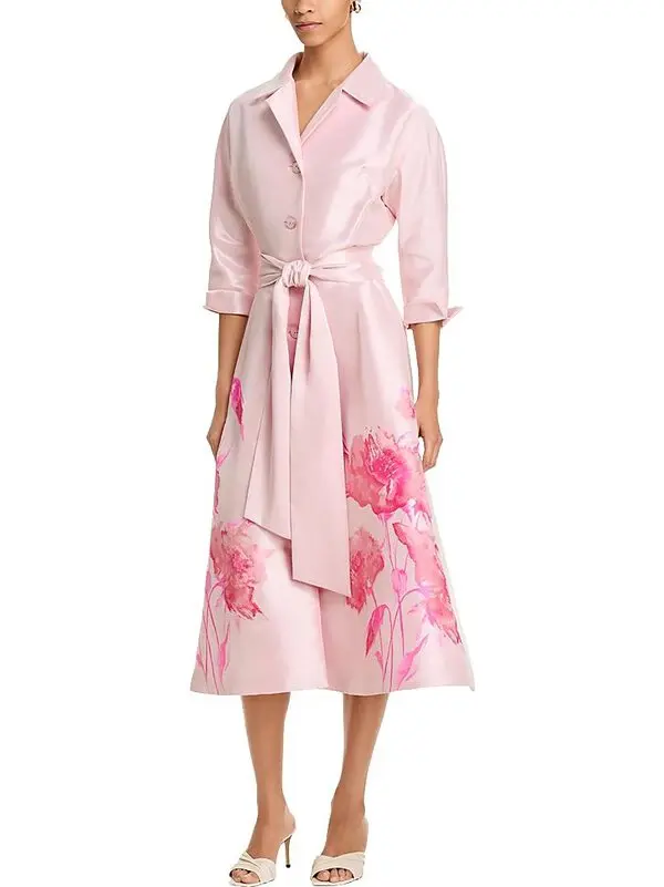 Rickie Freeman For Teri Jon Floral Print Mikado Shirt Dress - Blush Multi