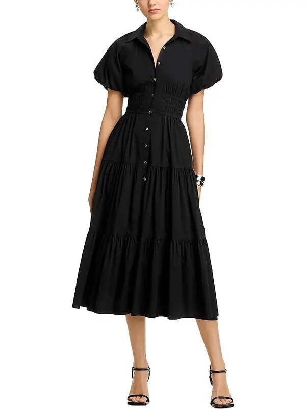 Cinq À Sept Maggio Balloon Sleeve Midi Dress - Black