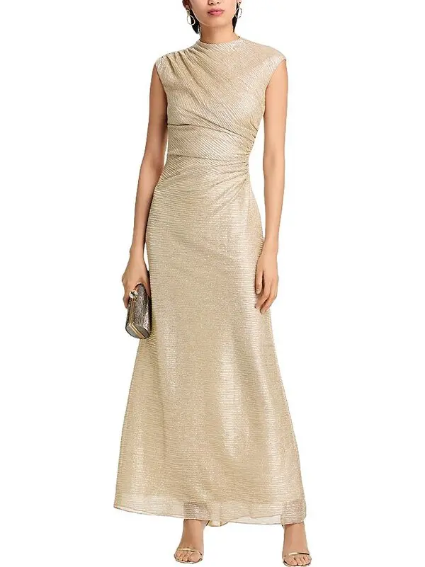 Aqua Crinkle Metallic Gown - Gold/silver