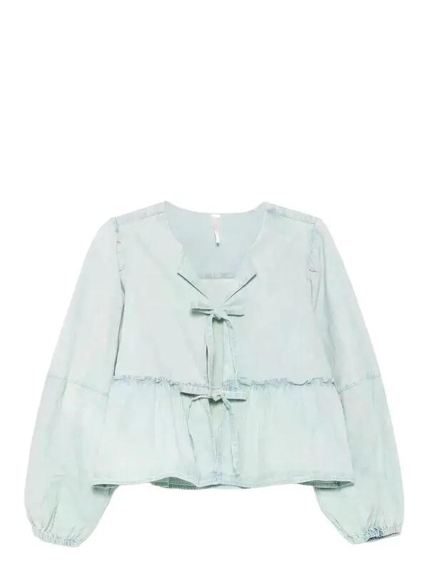 Free People Denim Brunch Babe Blouse - Blue