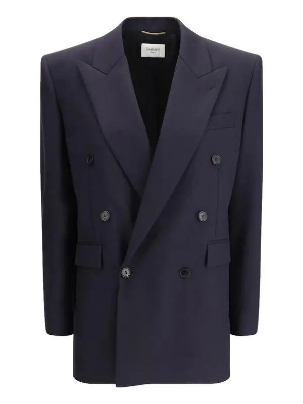 Saint Laurent Wool Gabardine Blazer - Blue
