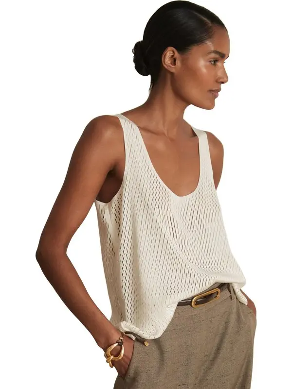 REISS Isabelle Atelier Laser-cut Top - Cream