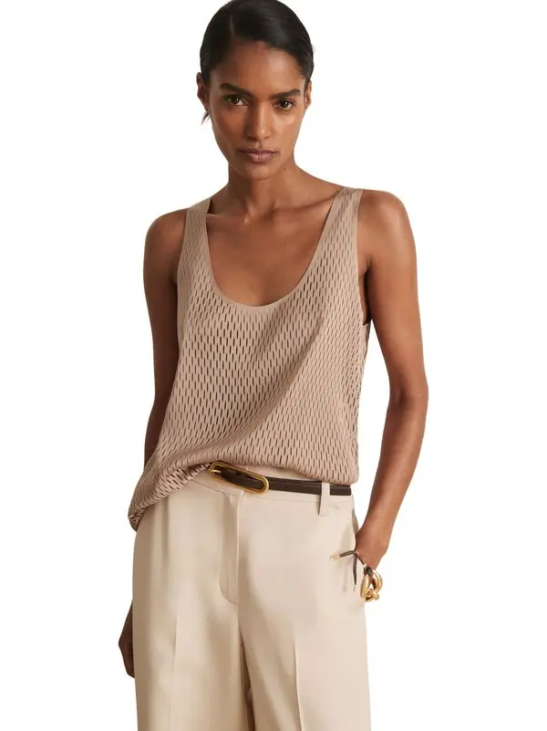 REISS Isabelle Atelier Laser-cut Top - Taupe