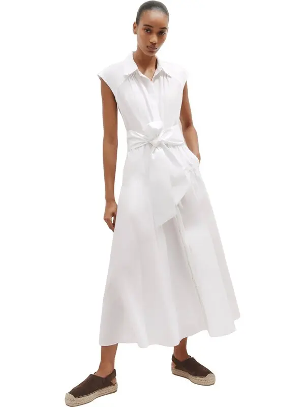 ME+EM Cotton Poplin Maxi Shirt Dress With Belt - Fresh White