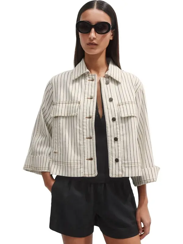 ME+EM Italian Denim Pinstripe Swing Jacket - Black/ecru