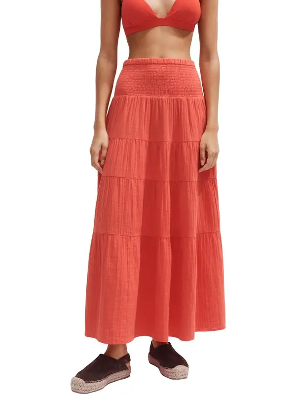 ME+EM Cheesecloth Tiered Maxi Skirt - Papaya Orange