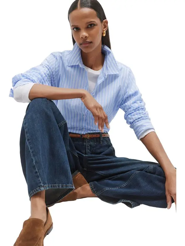 ME+EM Cotton Voile Relaxed Striped Shirt - Blue/white