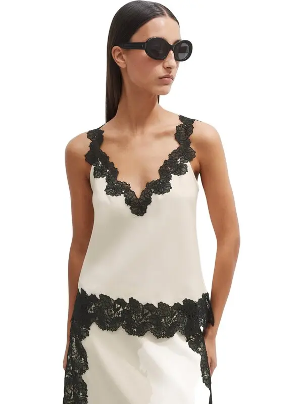 ME+EM Floral Lace Trim Camisole - Butter Cream/black