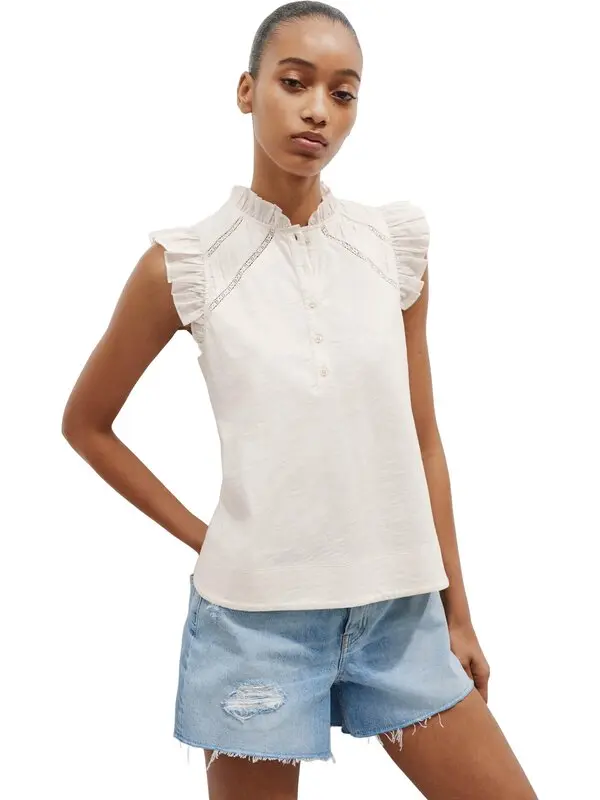 ME+EM Mixed Media Frill Detail Swing Tee - Light Cream