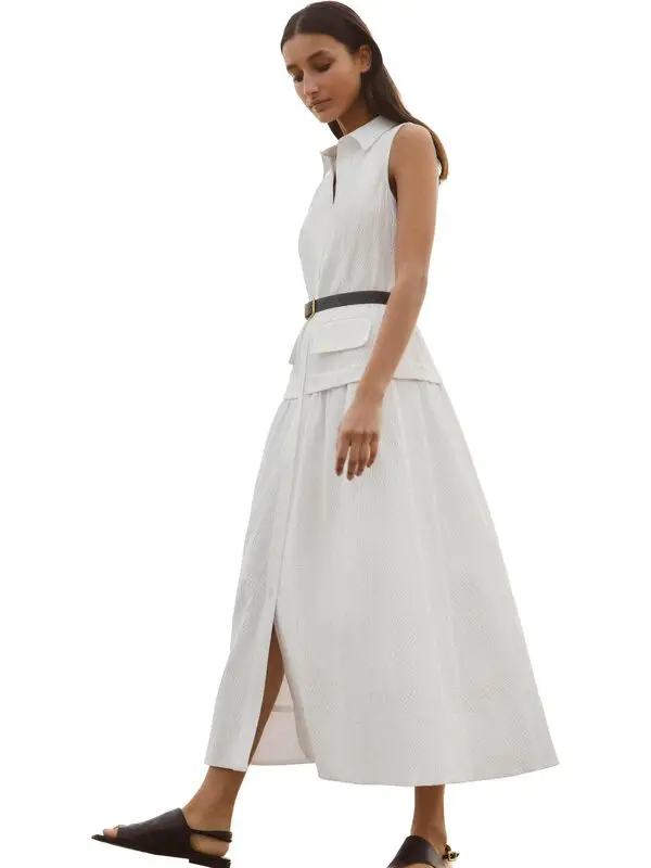 ME+EM Seersucker Maxi Shirt Dress With Belt - White