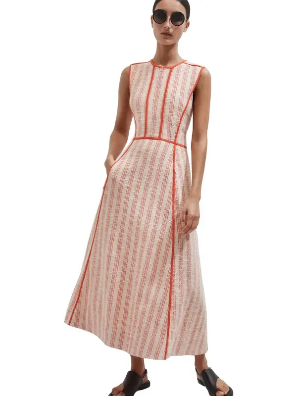 ME+EM Textured Stripe Jersey Maxi Dress - Bright Papaya/cream