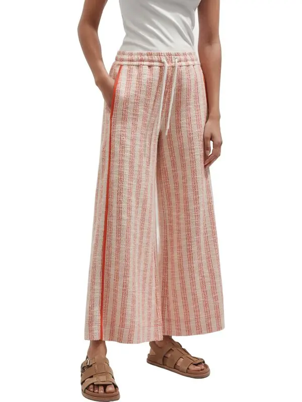ME+EM Textured Stripe Wide-leg Crop Trousers - Bright Papaya/cream