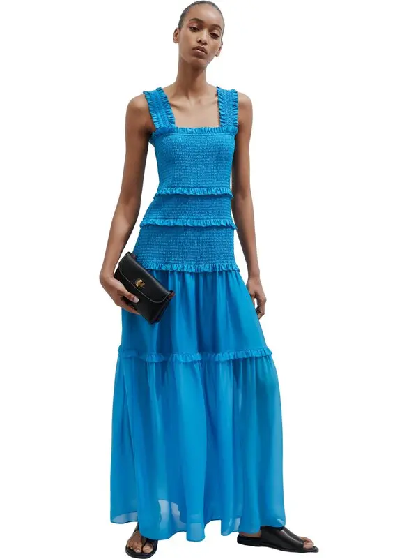 ME+EM Silk-blend Shirred Maxi Dress - Topaz Blue