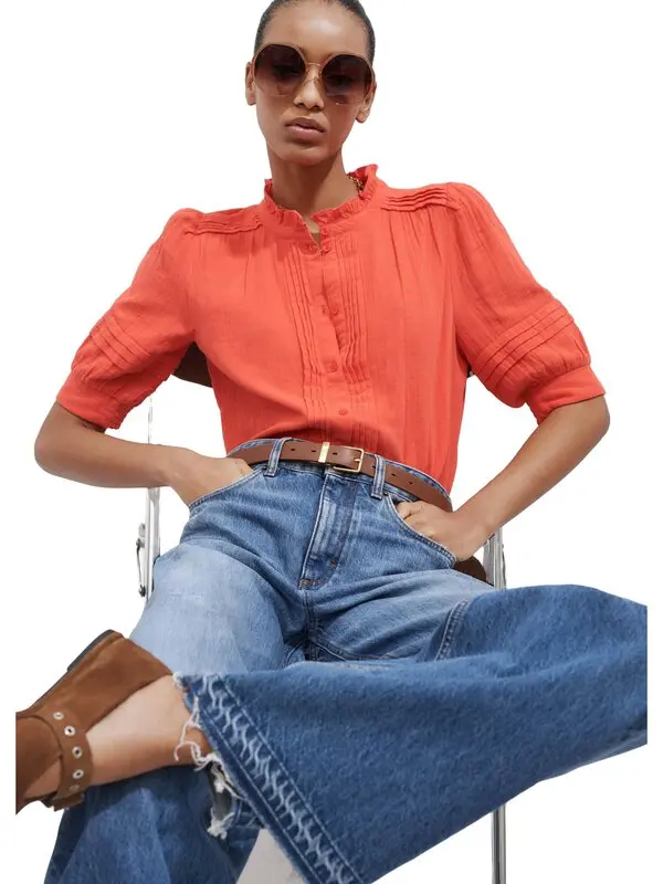 ME+EM Cheesecloth Blouse - Papaya Orange