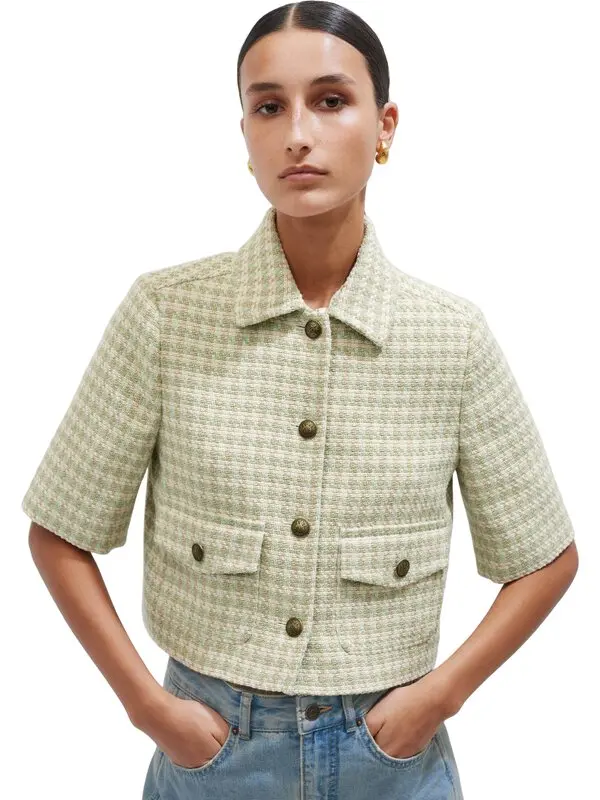 ME+EM Dogtooth Short Sleeve Jacket - Mint Sorbet