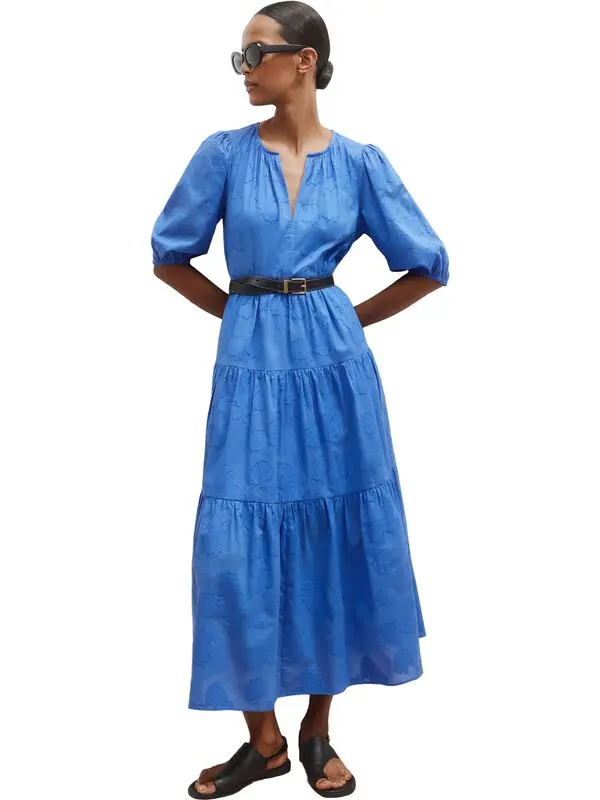 ME+EM Cotton Jacquard Maxi Dress And Slip - Provence Blue