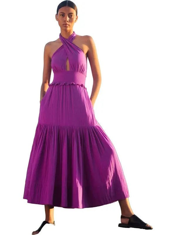 ME+EM Cheesecloth Halterneck Maxi Dress - Iris