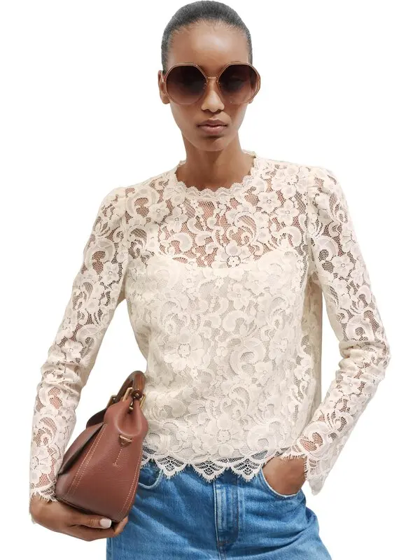 ME+EM Lace Top With Cami - Light Cream