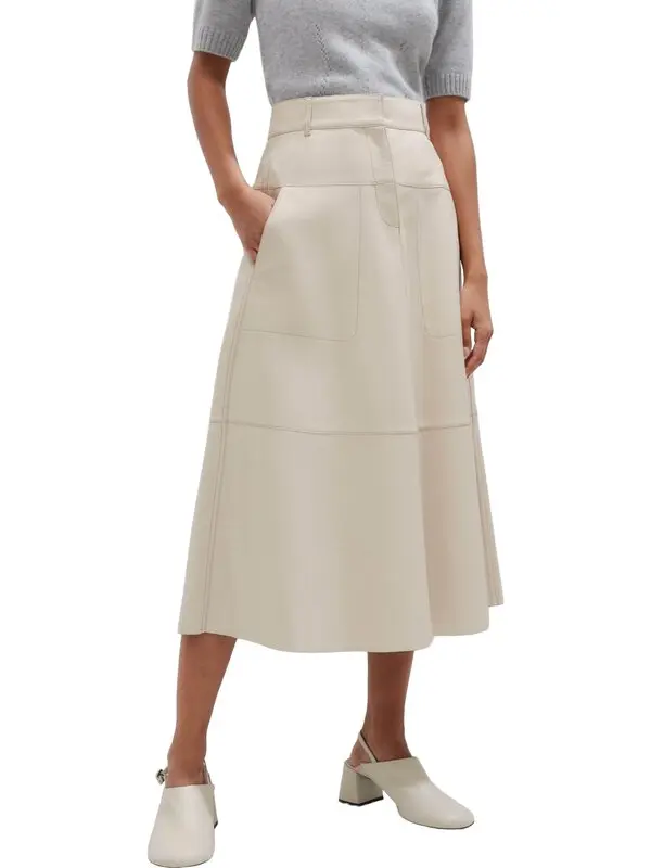 ME+EM Panelled Leather A-line Midi Skirt - Buttercream