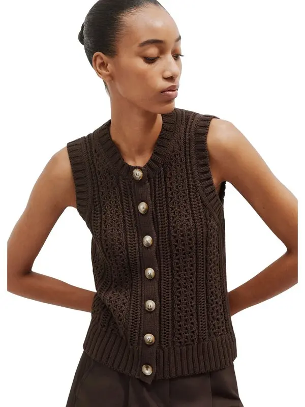 ME+EM Cotton Open Stitch Vest - Summer Chocolate