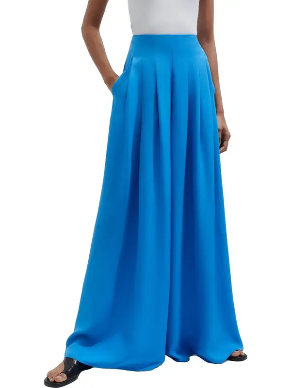 ME+EM Wide-leg Silk Trousers - Topaz Blue