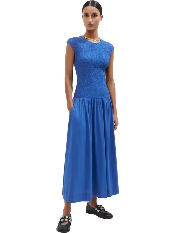 ME+EM Slub Jersey Smock Bodice Maxi Dress - Provence Blue