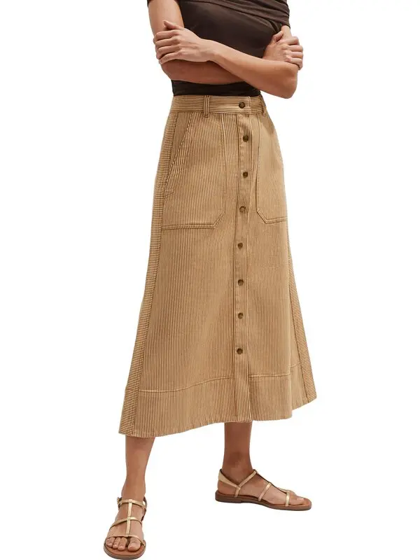 ME+EM Cotton Stripe Maxi Skirt - Toffee/ecru