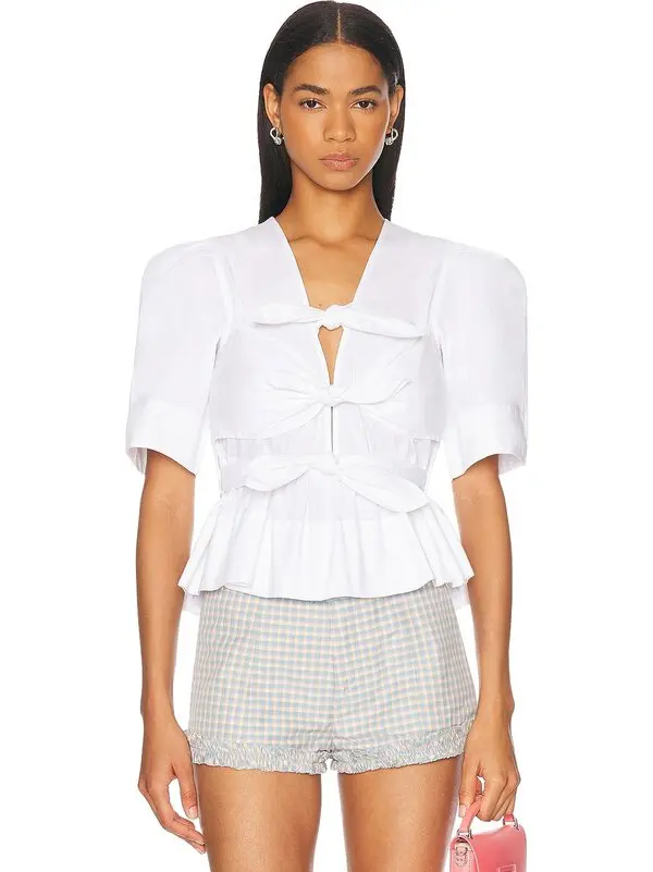 GANNI Tie Strap Blouse - Bright White