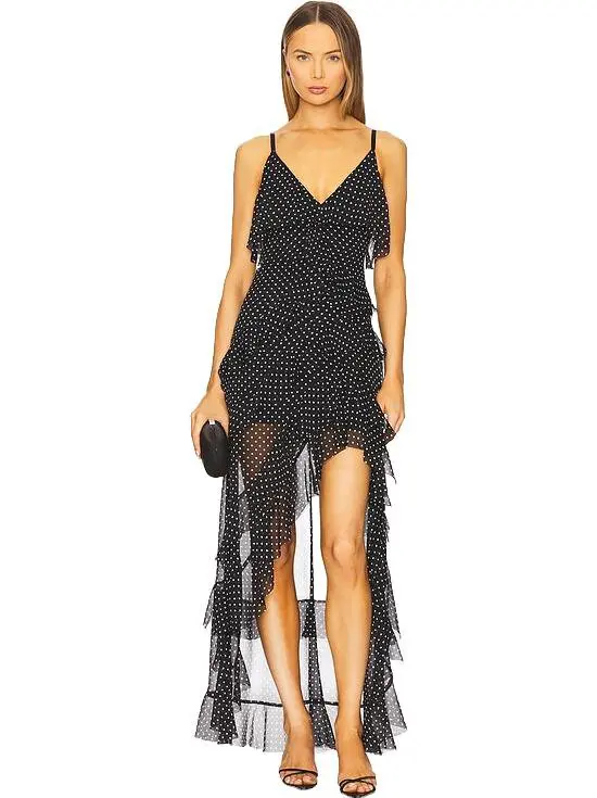 Alice + Olivia Laverne Lace Up Dress - Black & Off White Polka Dot