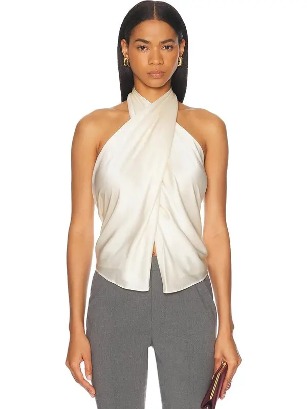 THE SEI Cross Wrap Halter Top - Cream